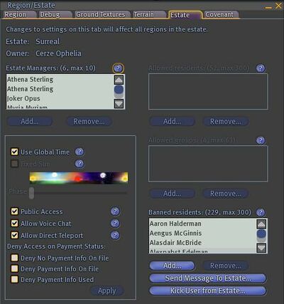 Estate Menu - Second Life Wiki